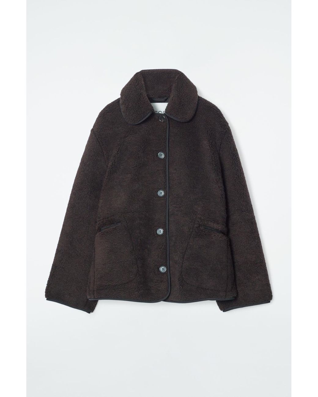 COS Collared Faux Shearling Jacket in Black | Lyst