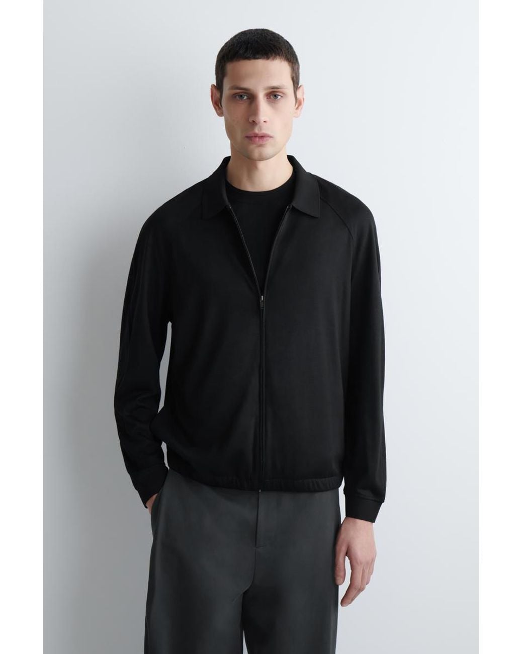 COS Wool-Jersey Bomber Jacket in Black for Men | Lyst UK