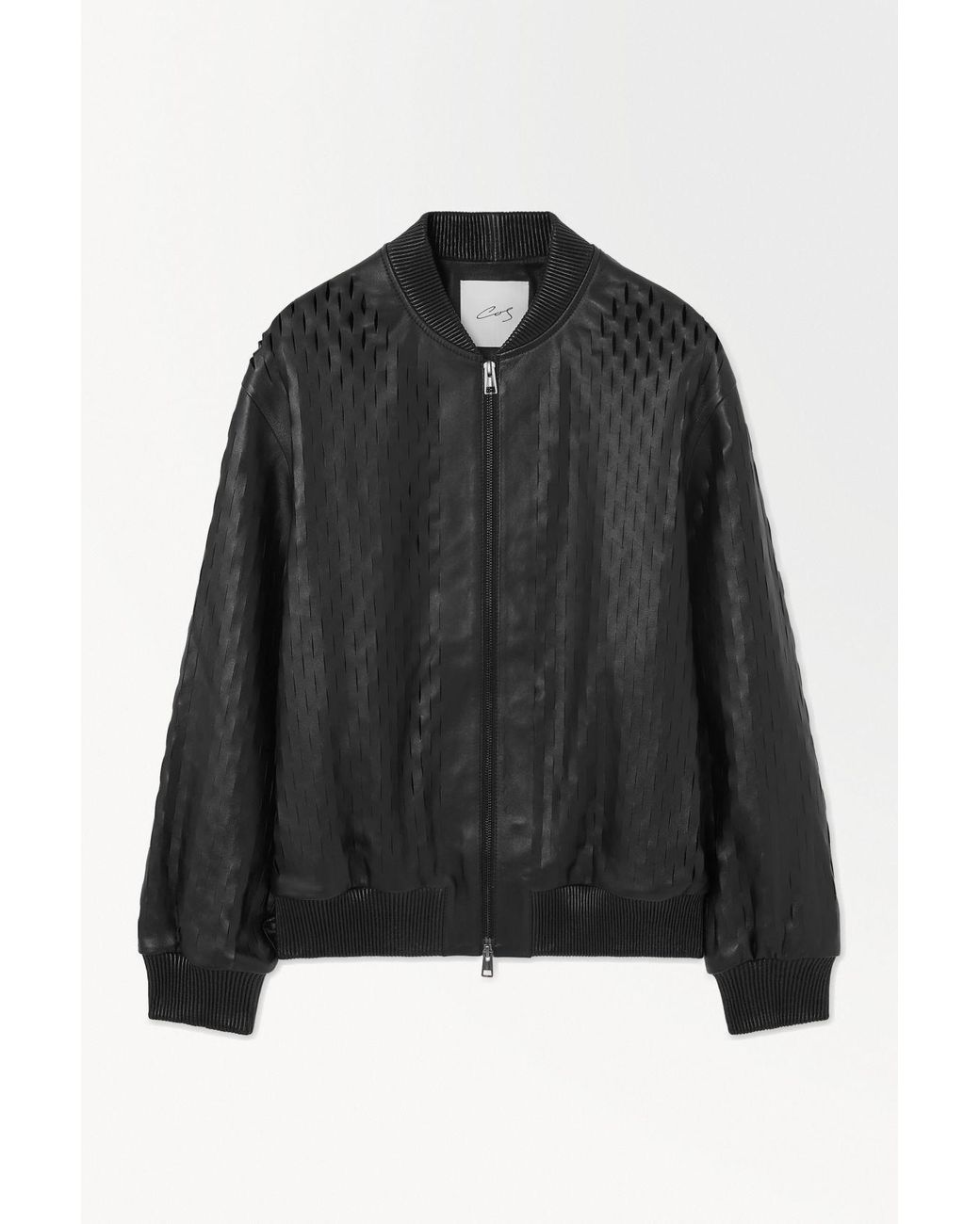 COS The Perforated Leather Bomber Jacket in Black | Lyst