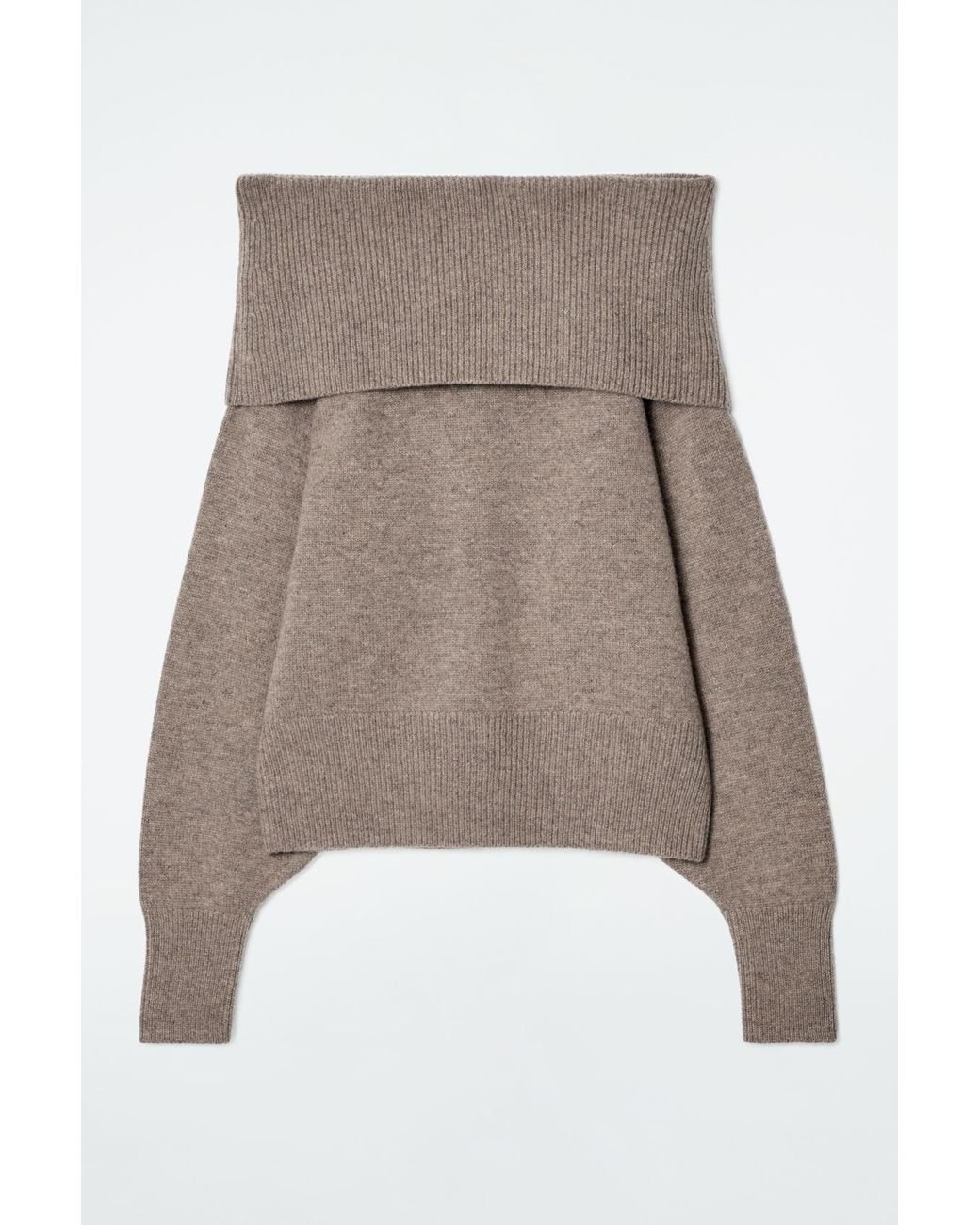 COS Off-the-shoulder Merino Wool Jumper in Natural | Lyst