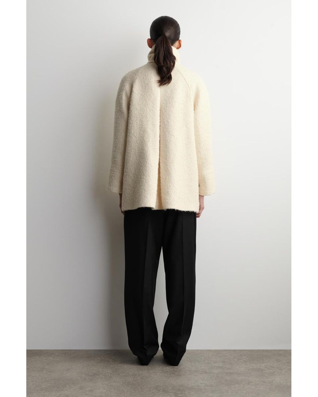 COS Funnel-Neck Wool-Herringbone Short Coat in Natural | Lyst UK