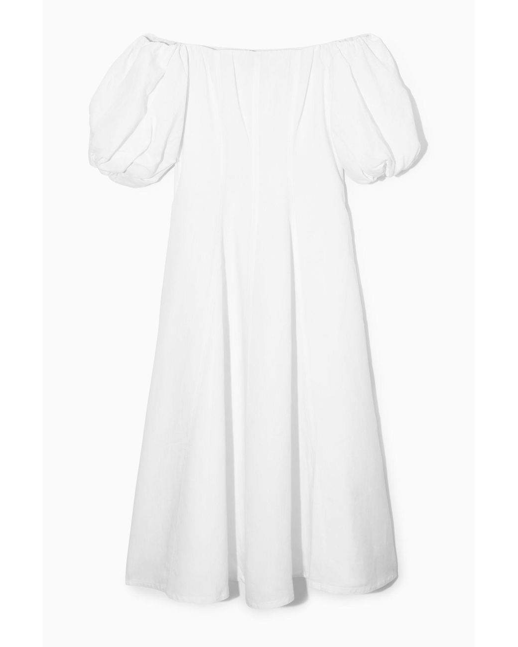 COS Off-the-shoulder Puff-sleeve Midi Dress in White | Lyst UK