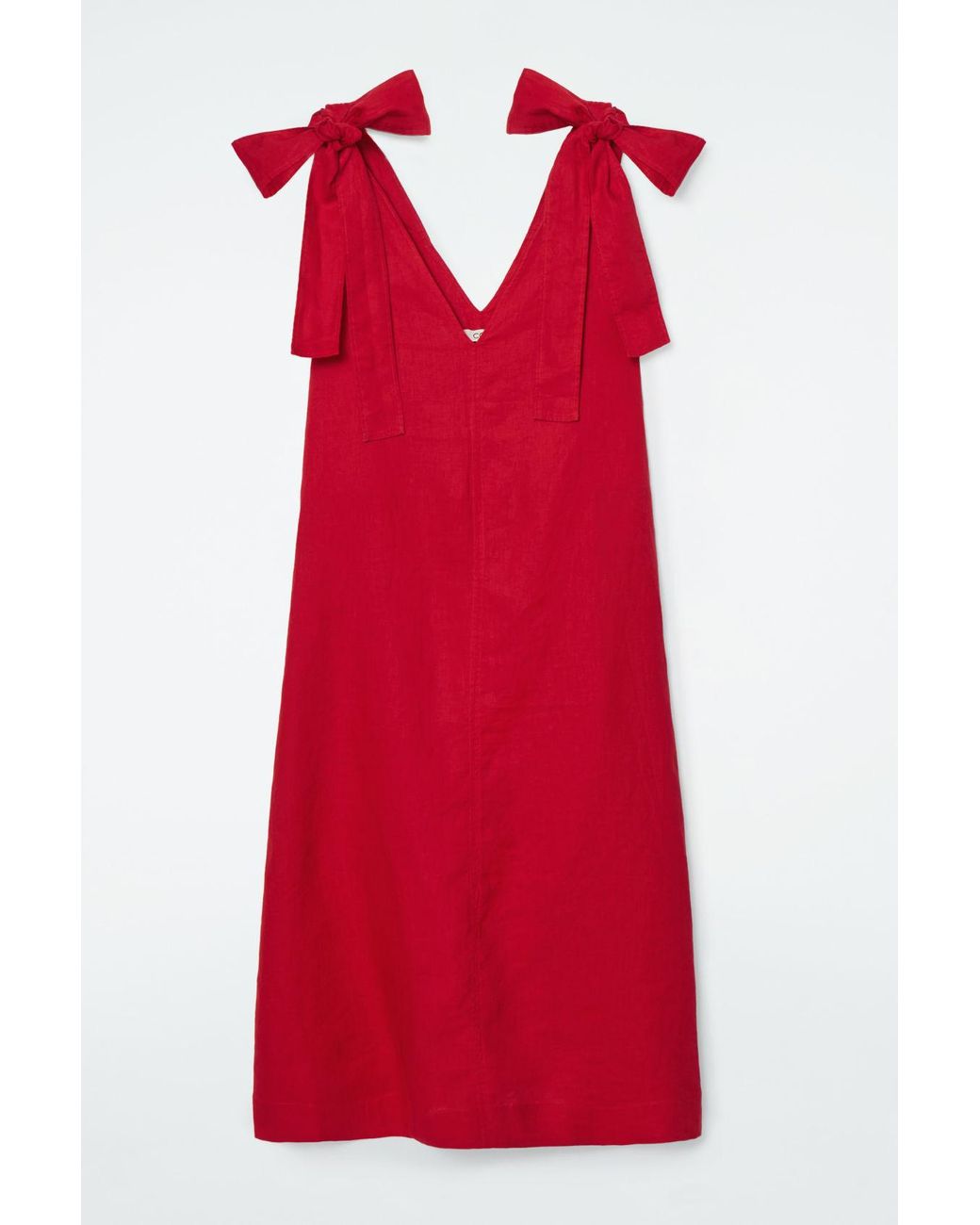 COS Bow-detail Linen Midi Dress in Red | Lyst