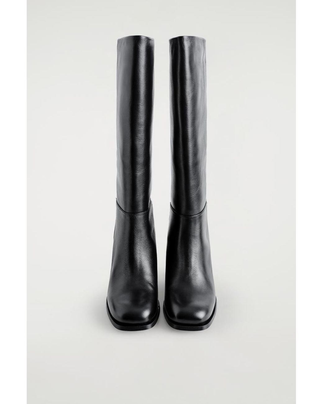 COS Heeled Leather Knee Boots in Black | Lyst UK