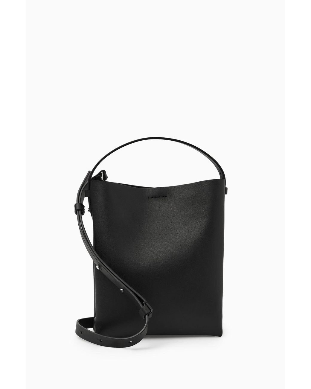 COS Mini Folded Crossbody Shopper - Leather in Black | Lyst