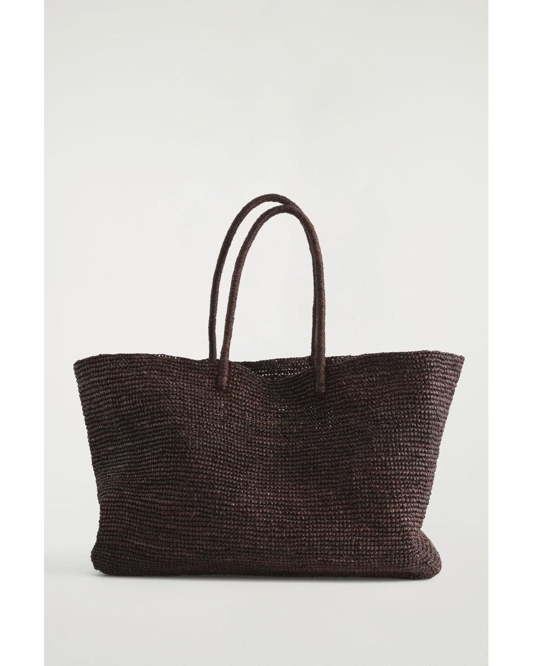 COS Oversized Hand-woven Tote Bag - Raffia in Black | Lyst