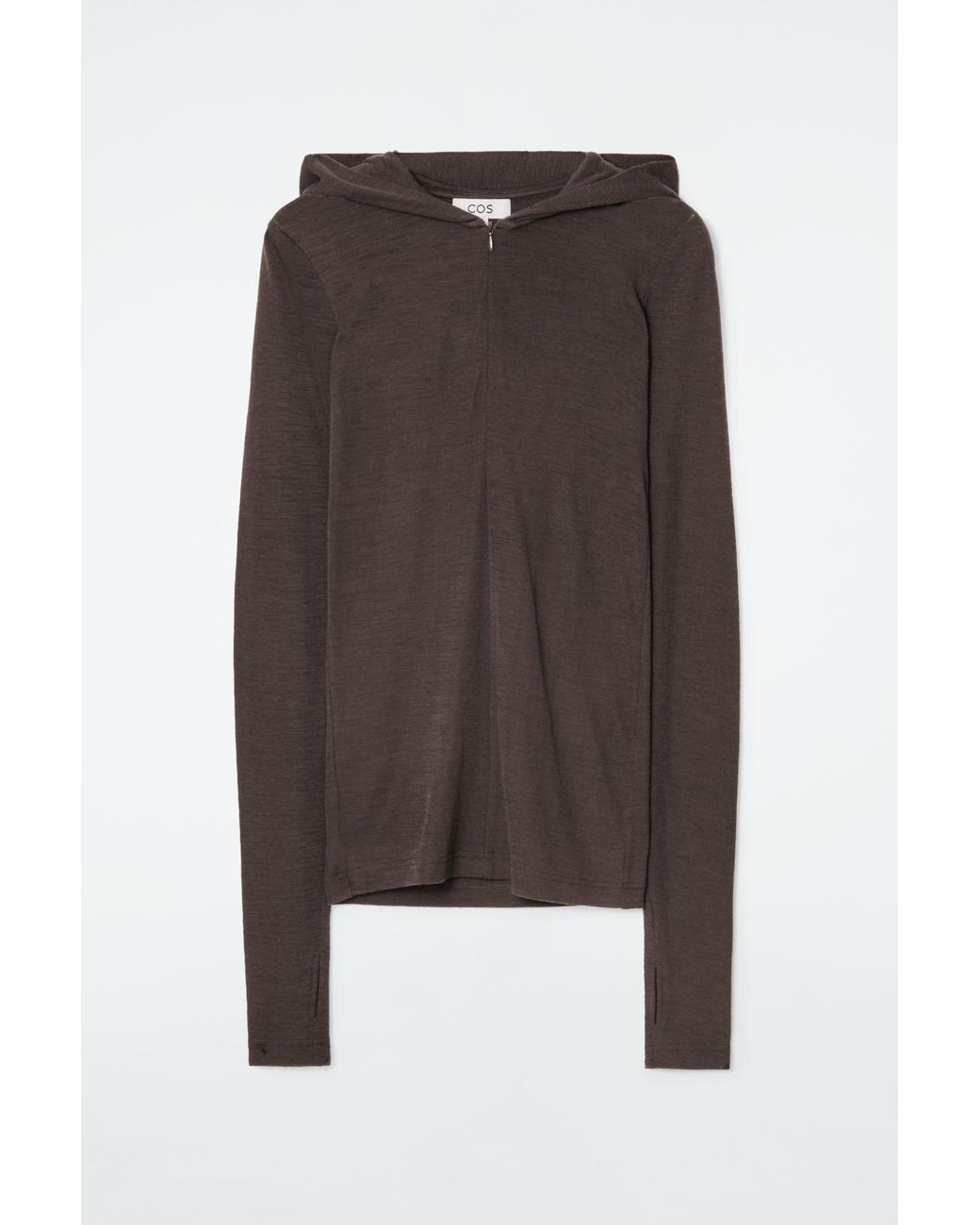 COS Slim Half-zip Wool Hoodie in Brown | Lyst