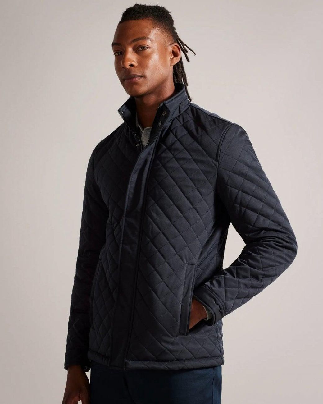 Ted Baker Finnich Diamond Quilt Funnel Neck Jacket in Blue for Men ...