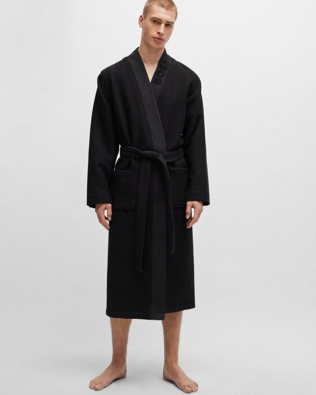 BOSS Boss Waffle-Structure Dressing Gown With Embroidered Logo 001 ...