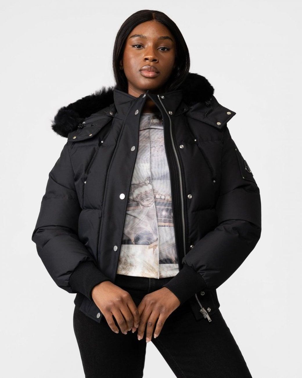Moose Knuckles Cloud Bomber Shearling in Black | Lyst