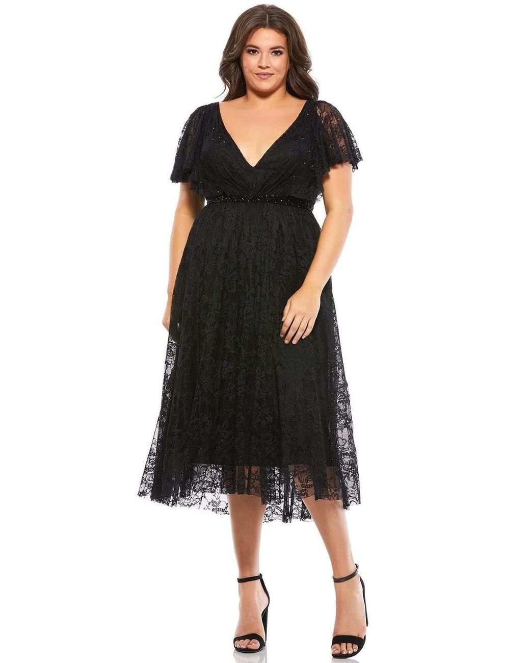 Mac Duggal 67542 Lace V Neck Tea Length Dress In Black Lyst