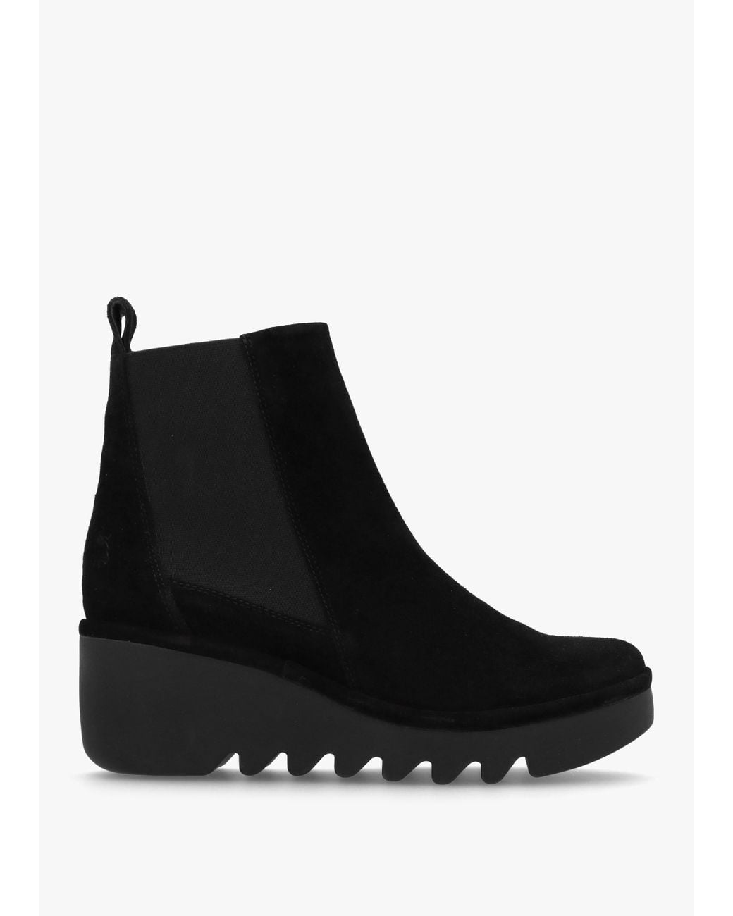 Fly London Bagu Black Suede Wedge Chelsea Boots | Lyst
