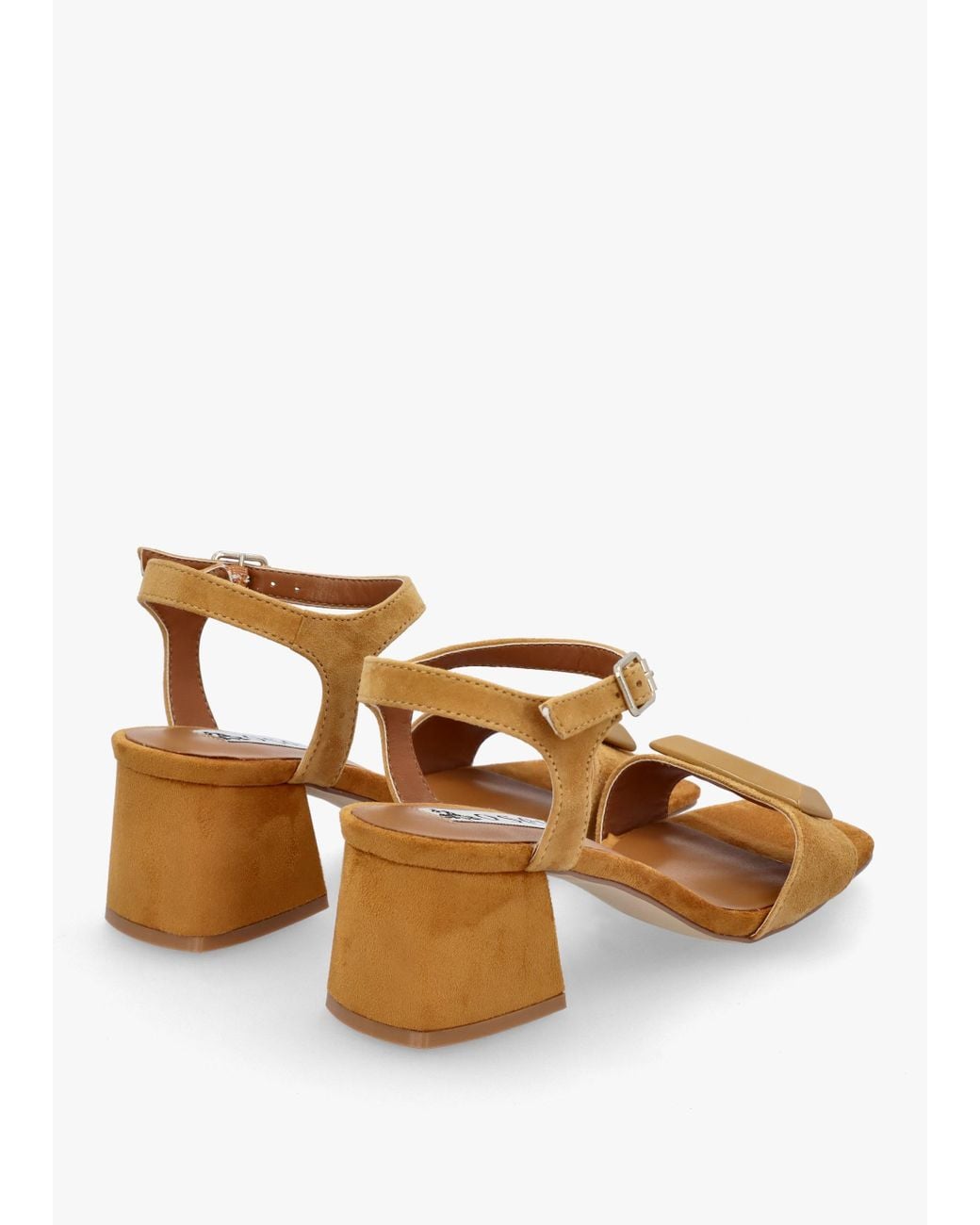 Osey Villa Surry Mustard Suede Block Heel Sandals in Natural | Lyst