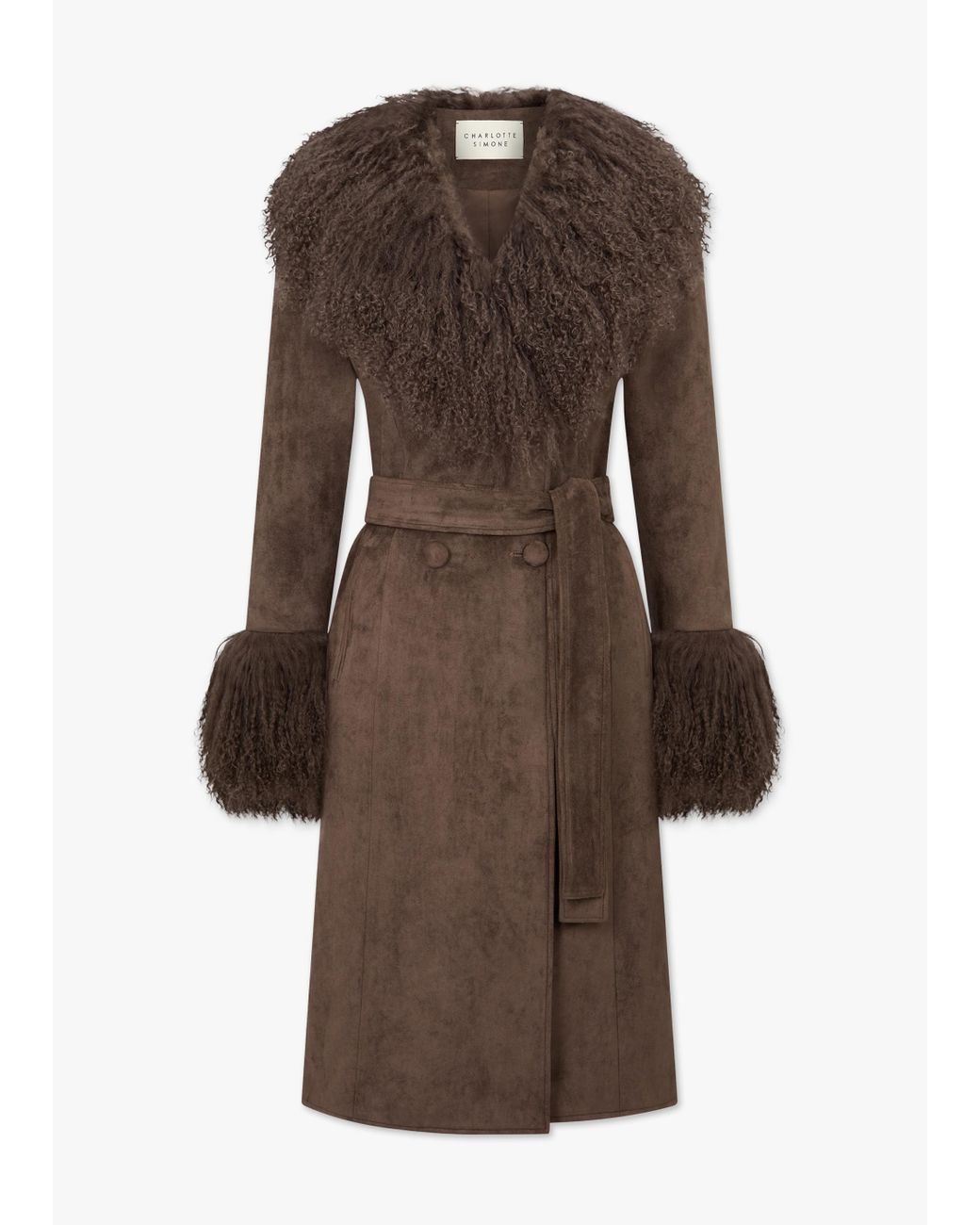 Charlotte Simone Penny Ii 70's Greige Mongolian Lambswool Longline Coat ...