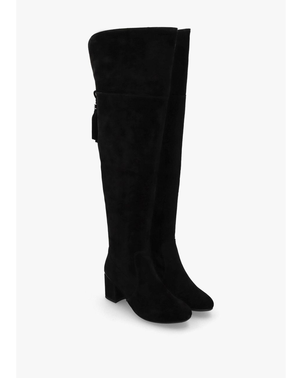 Moda In Pelle Retta Black Suede Block Heel Over The Knee Boots | Lyst