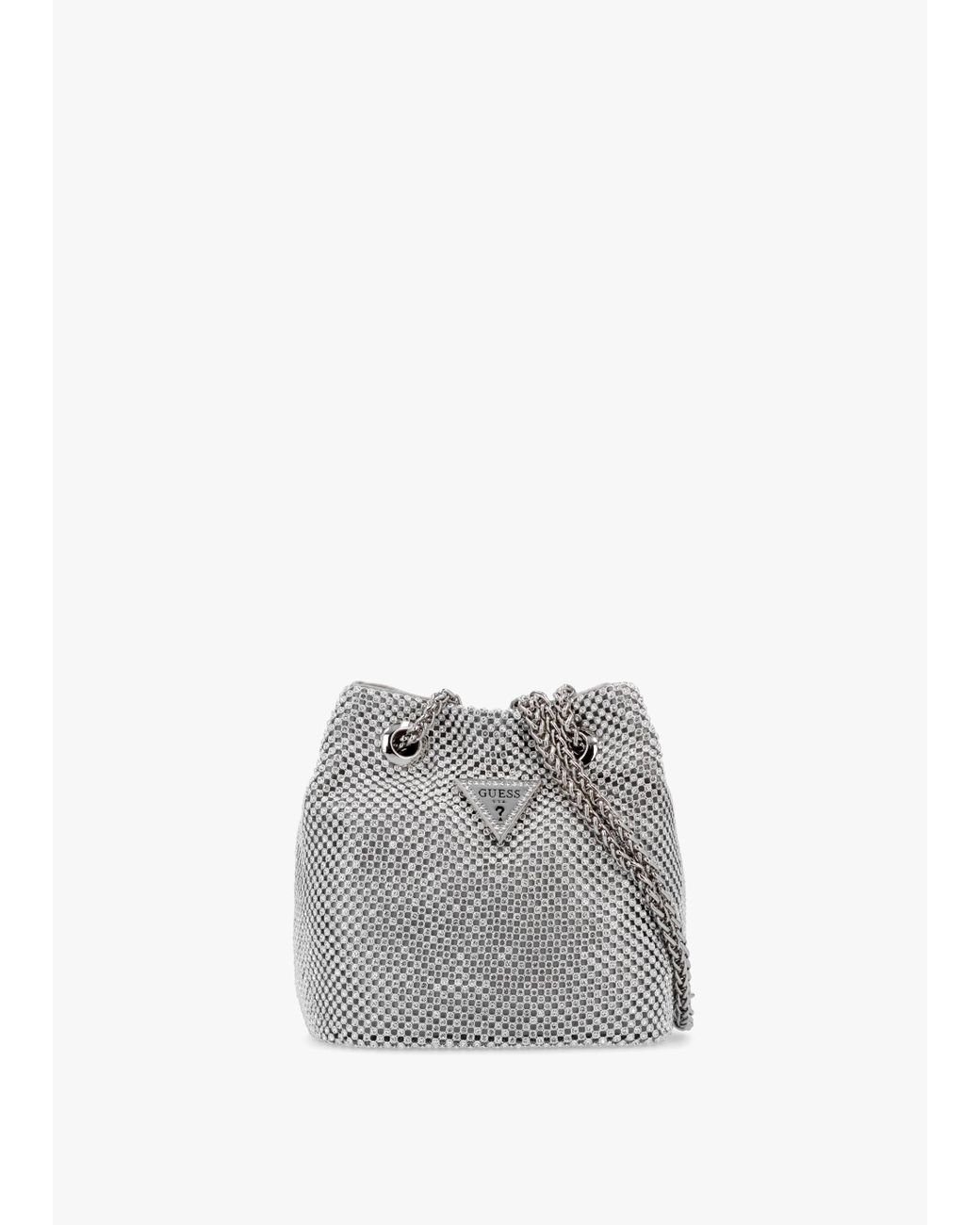 Guess Lua Silver Diamante Chain Mesh Pouch in Gray | Lyst