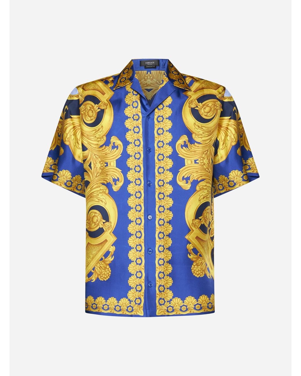 Versace Baroque-print Silk Shirt in Blue for Men | Lyst