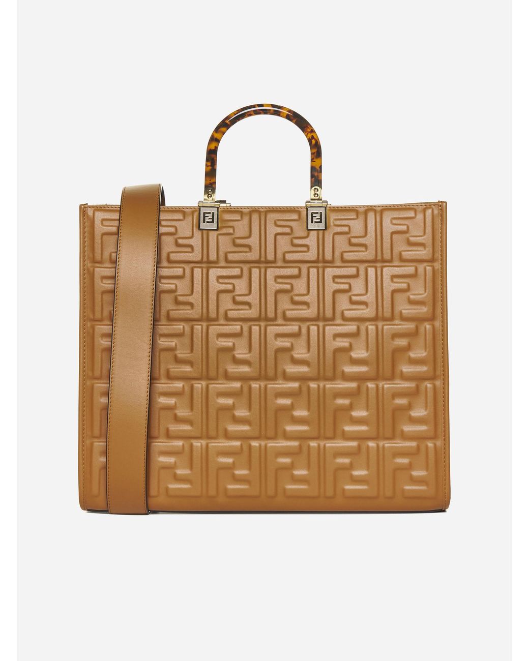 Fendi Sunshine Ff Leather Medium Tote Bag in Natural | Lyst