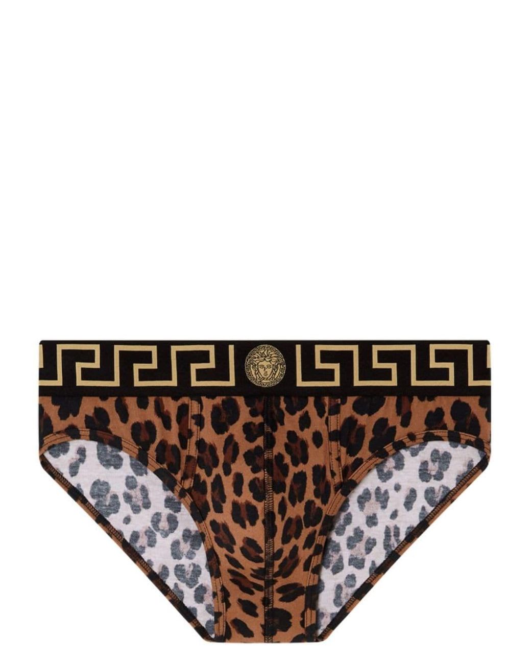 Versace Greca Border Leopard-Print Briefs in Brown for Men | Lyst