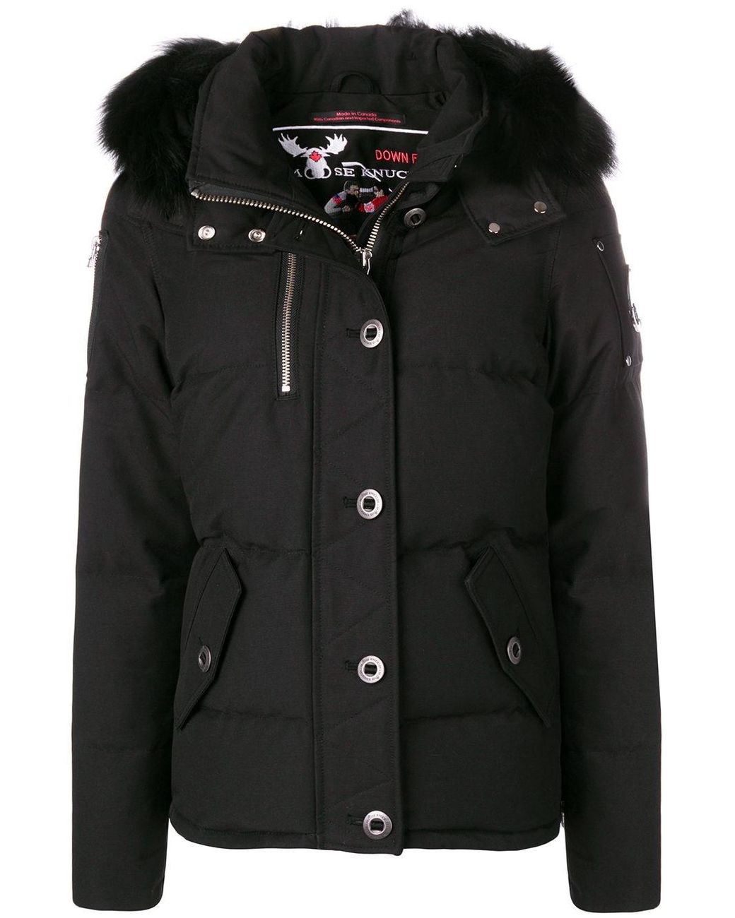 Moose Knuckles Hooded Puffer Jacket in Black | Lyst