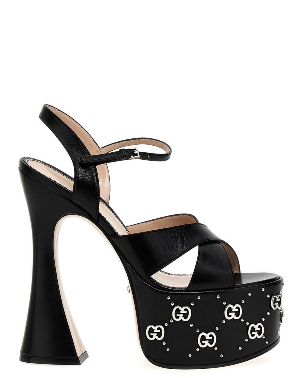 Gucci Logo Leather Heels in Black | Lyst