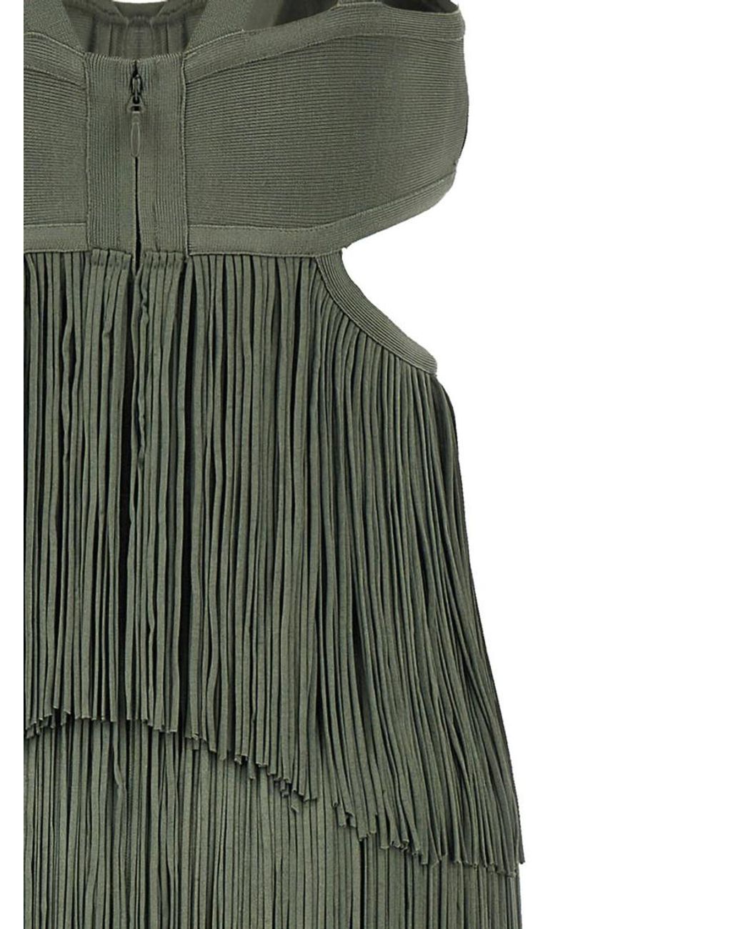 Hervé Léger 'Strappy Tiered Fringe' Dress in Green | Lyst