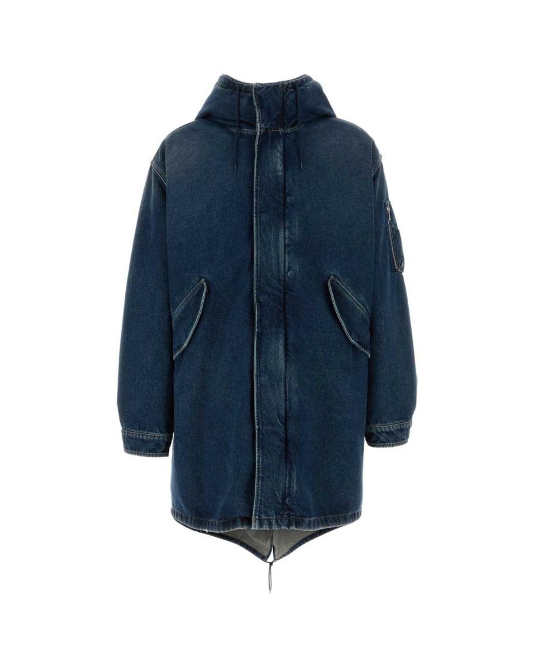 Prada Denim Padded Coat in Blue for Men | Lyst
