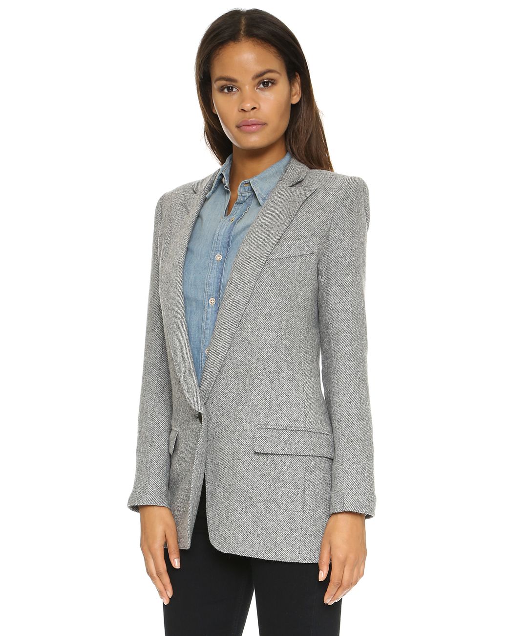Womens Grey Tweed Blazer