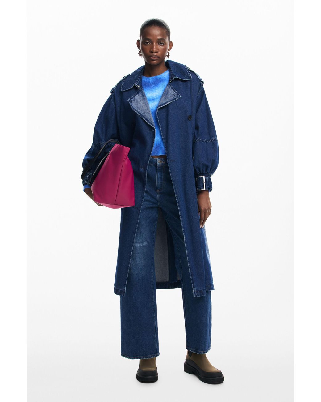 Desigual Denim Trench Coat in Blue | Lyst