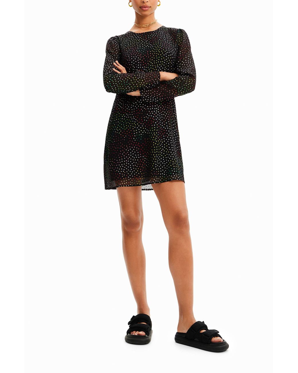 Desigual Short Glossy Cut-Out Dress, Outlet, Polyester in Black | Lyst