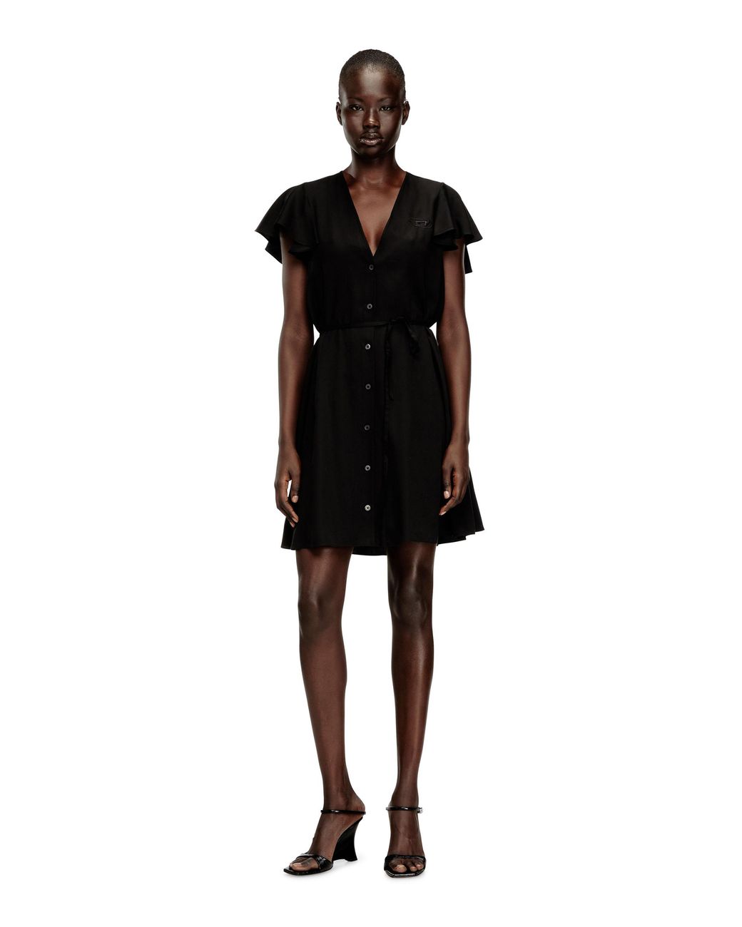 DIESEL Cupro Dress With V-Neck And Front Buttons in Black | Lyst UK