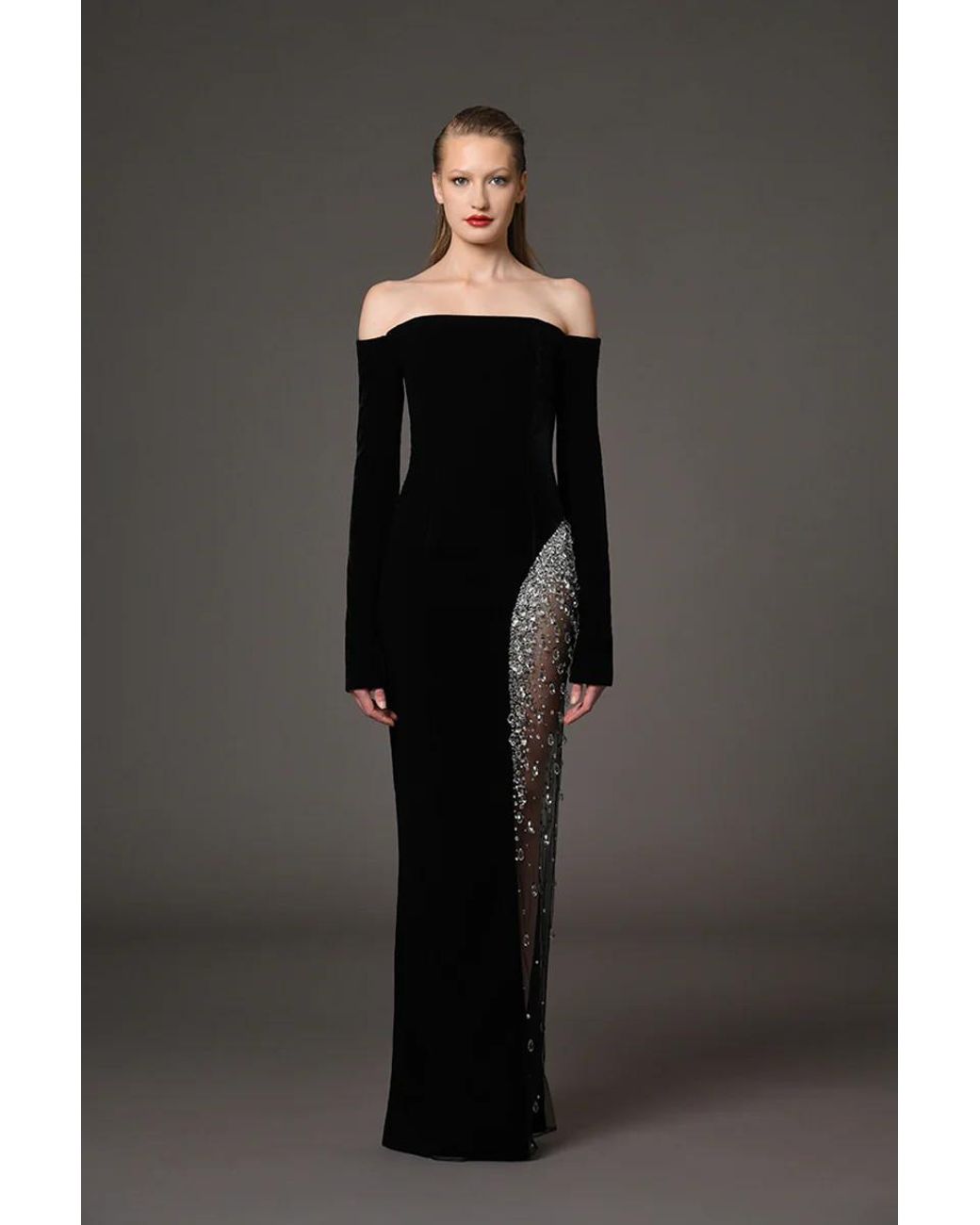 Jean Louis Sabaji Embroidered High Slit Dress in Black | Lyst