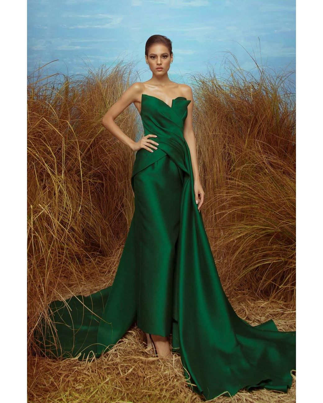 Mark Bumgarner Strapless Silk Gazar Gown in Green | Lyst
