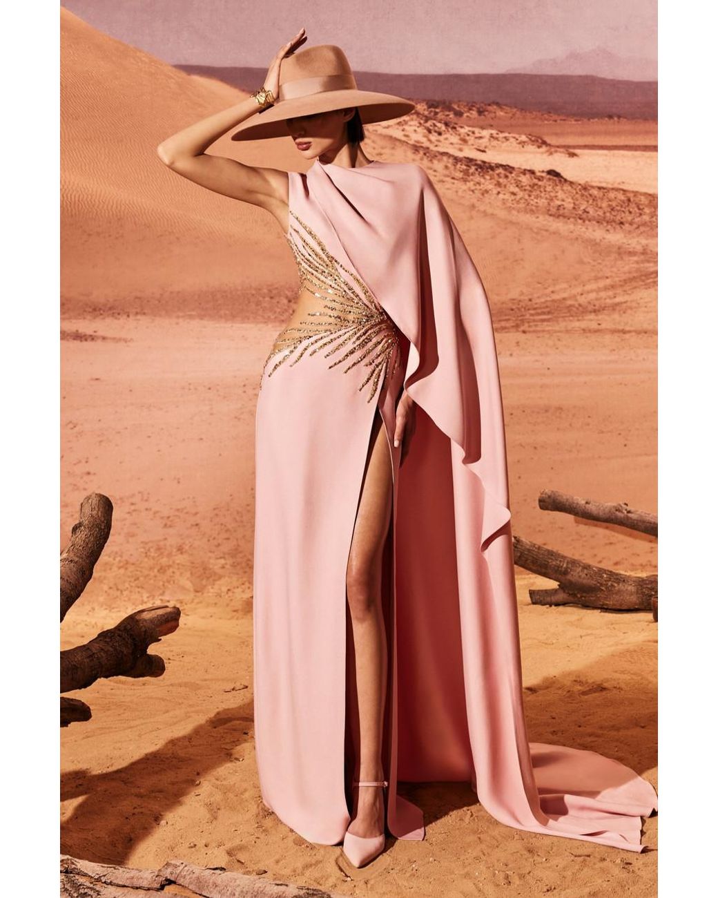 Tony Ward One Sided Cape Gown in Orange | Lyst