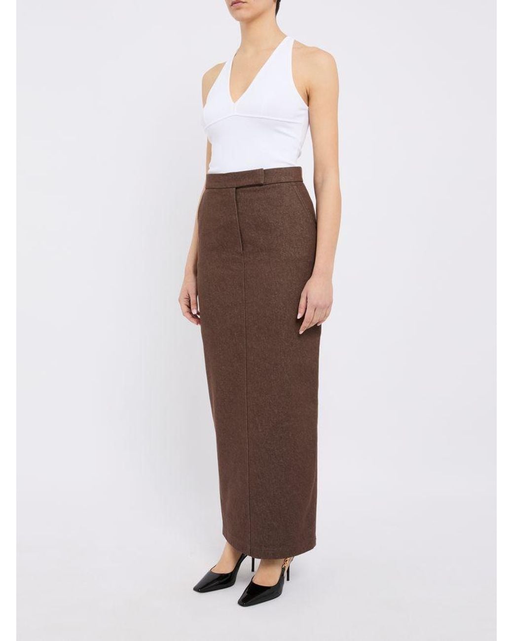 Max Mara 'Panosa' Cotton Midi Skirt in Brown | Lyst
