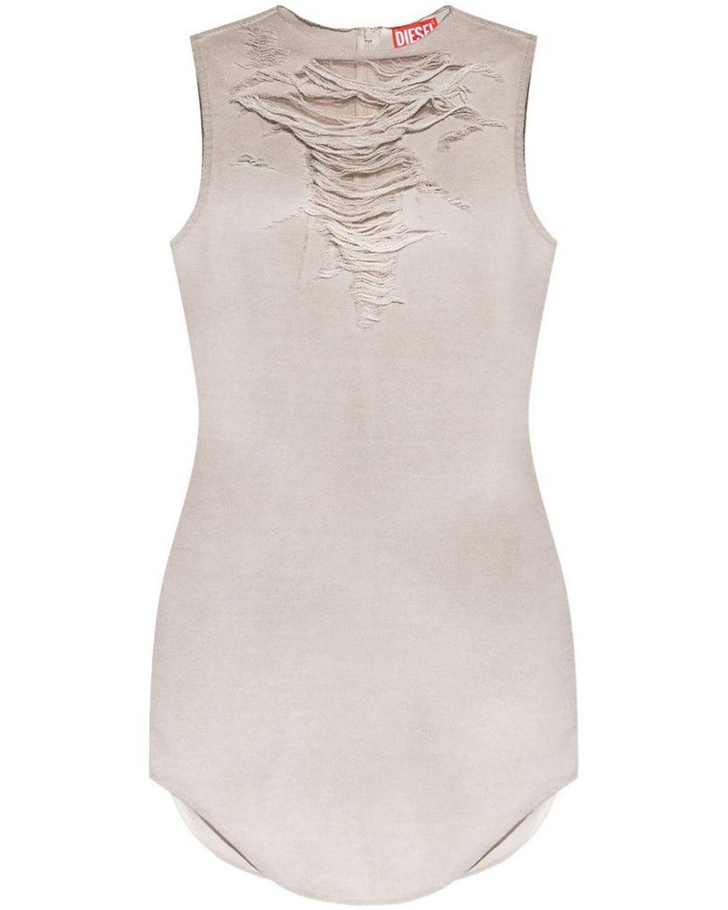 DIESEL Short Cotton Dress With Tears in White | Lyst