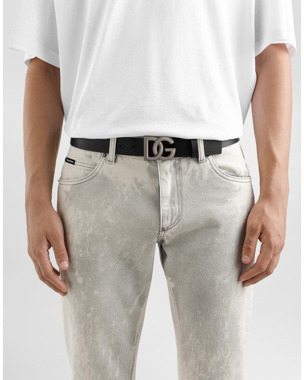 Dolce & Gabbana Leather Belt With Dg Logo in White for Men | Lyst UK