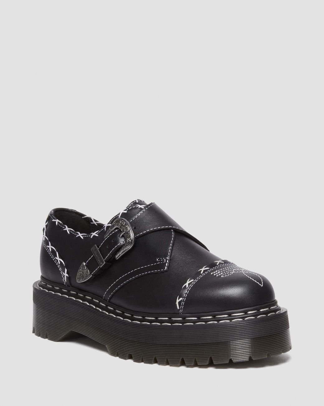 Dr. Martens Leather Monk Strap Quad Contrast Stitch Platform Shoes in ...