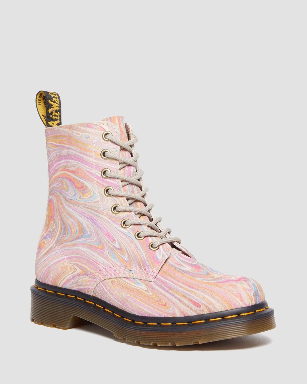 Dr. Martens 1460 Pascal Marbled Suede Lace Up Boots in Pink | Lyst