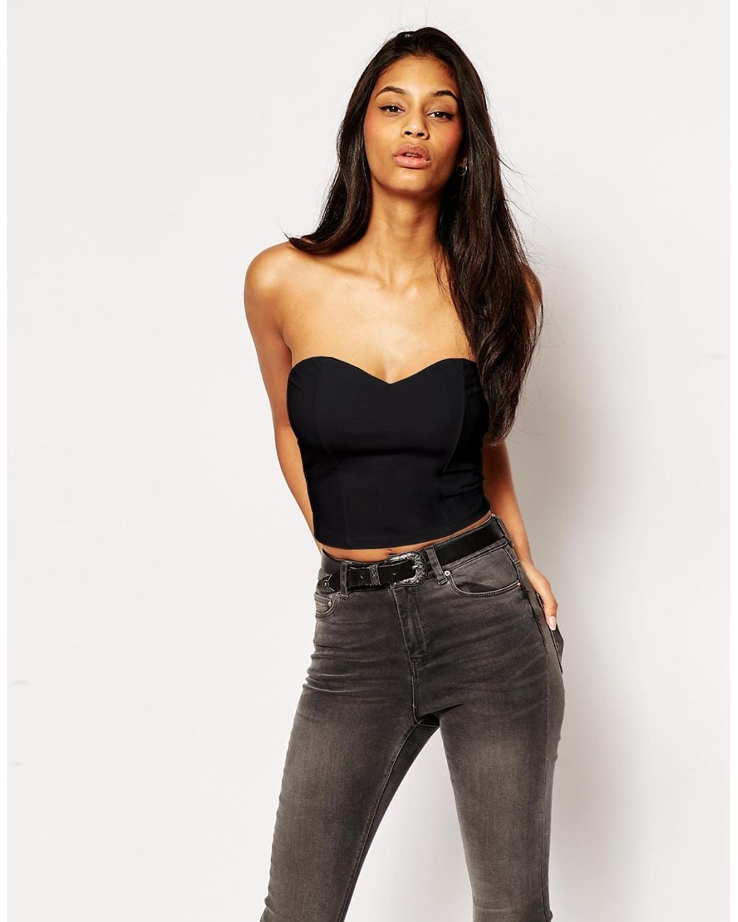 ASOS Bandeau Top With Sweetheart Neckline in Black | Lyst