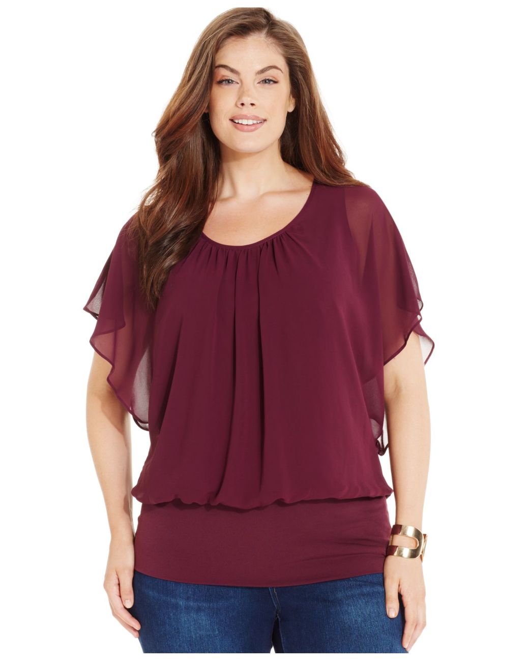 Style & Co. Plus Size Flutter-sleeve Banded-hem Top in Purple | Lyst