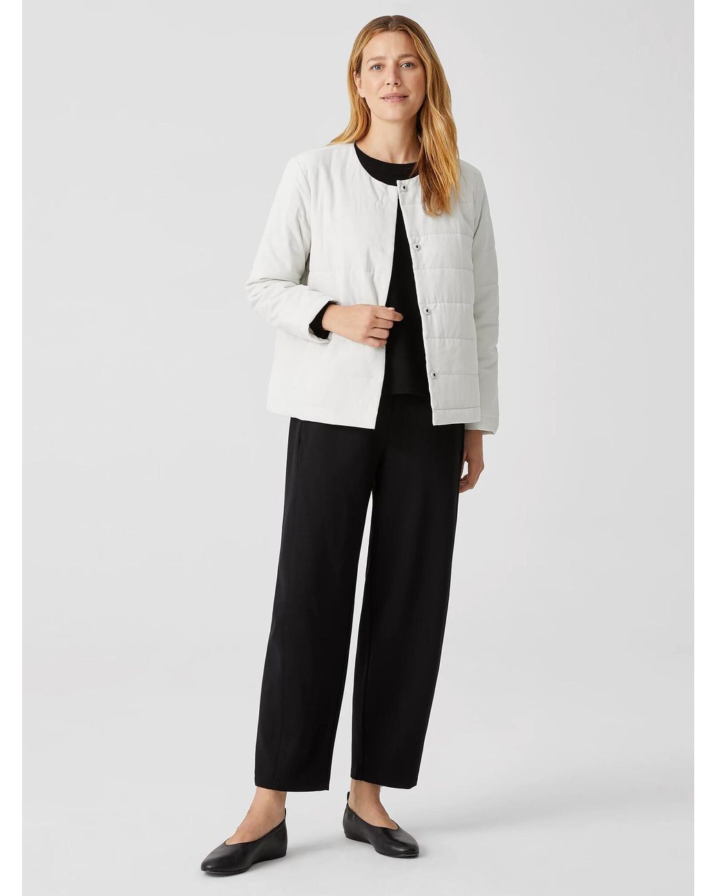 Eileen Fisher Fuji Silk Quilted Jacket in White | Lyst