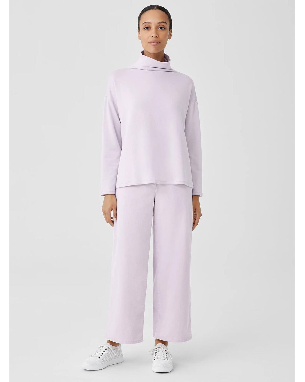 Eileen Fisher Cozy Brushed Terry Hug Funnel Neck Box-top in Purple | Lyst