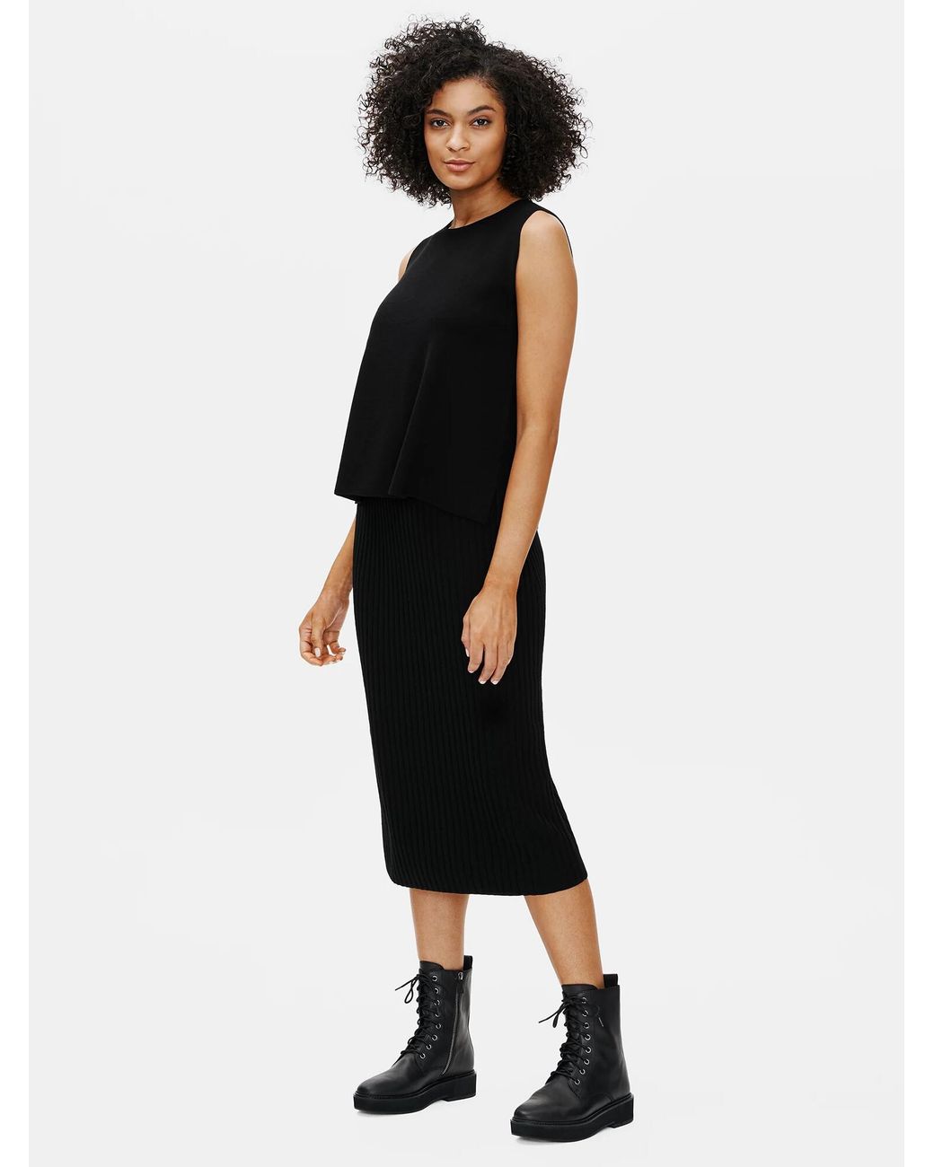 Eileen Fisher Ultrafine Merino Shell In Responsible Wool in Black | Lyst