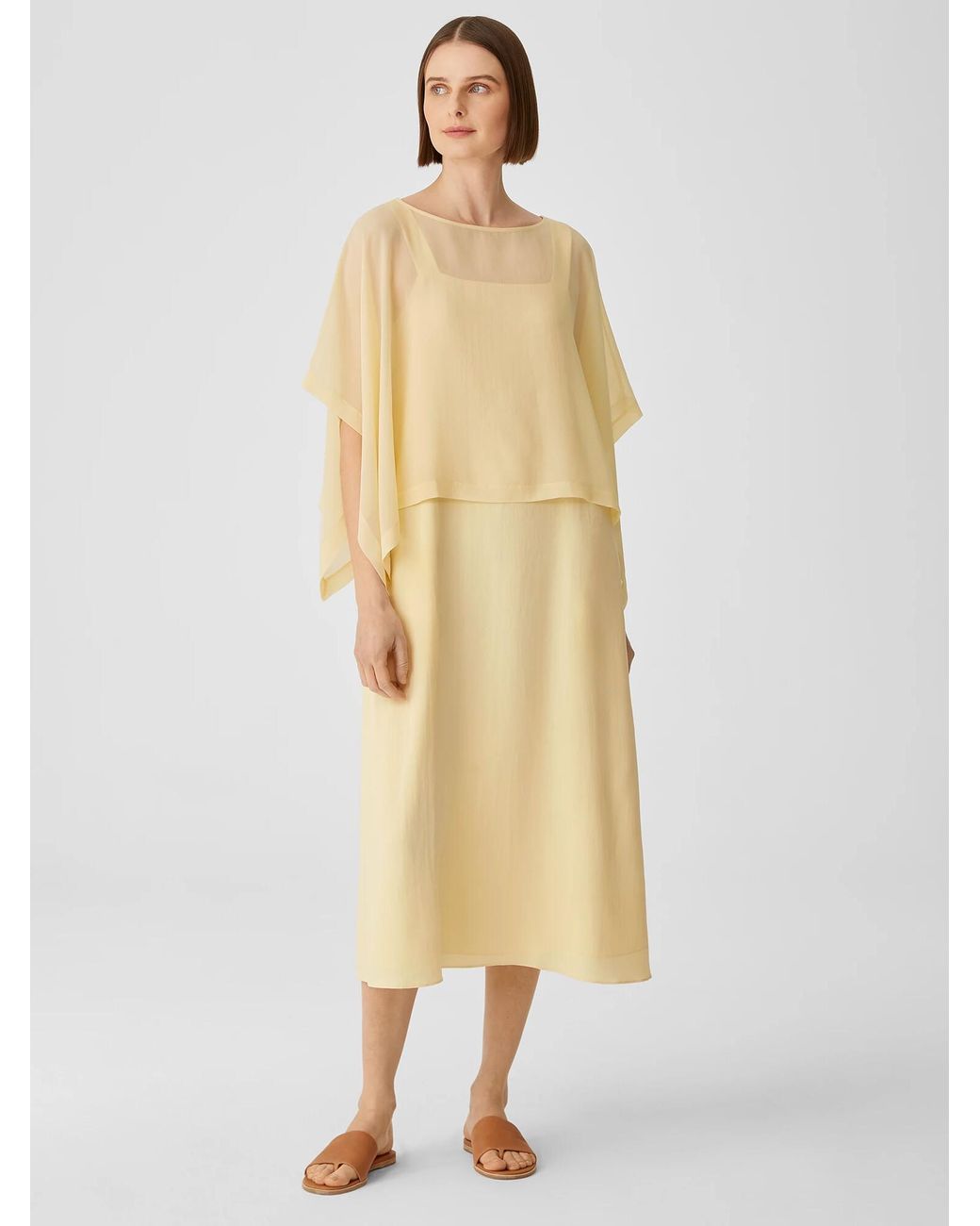 Eileen Fisher Sheer Silk Georgette Poncho in Natural | Lyst