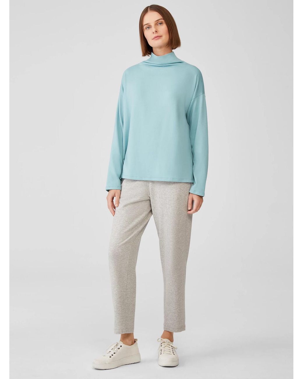 Eileen Fisher Cozy Brushed Terry Funnel Hug Neck Box-top in Blue | Lyst