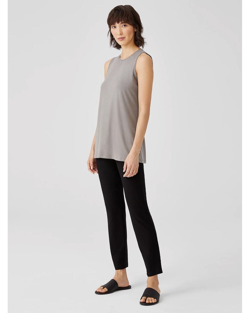 Eileen Fisher Fine Jersey Crew Neck Shell in Gray | Lyst