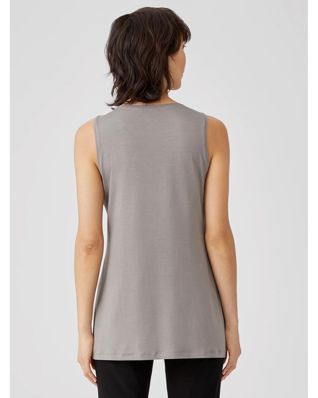 Eileen Fisher Fine Jersey Crew Neck Shell in Gray | Lyst