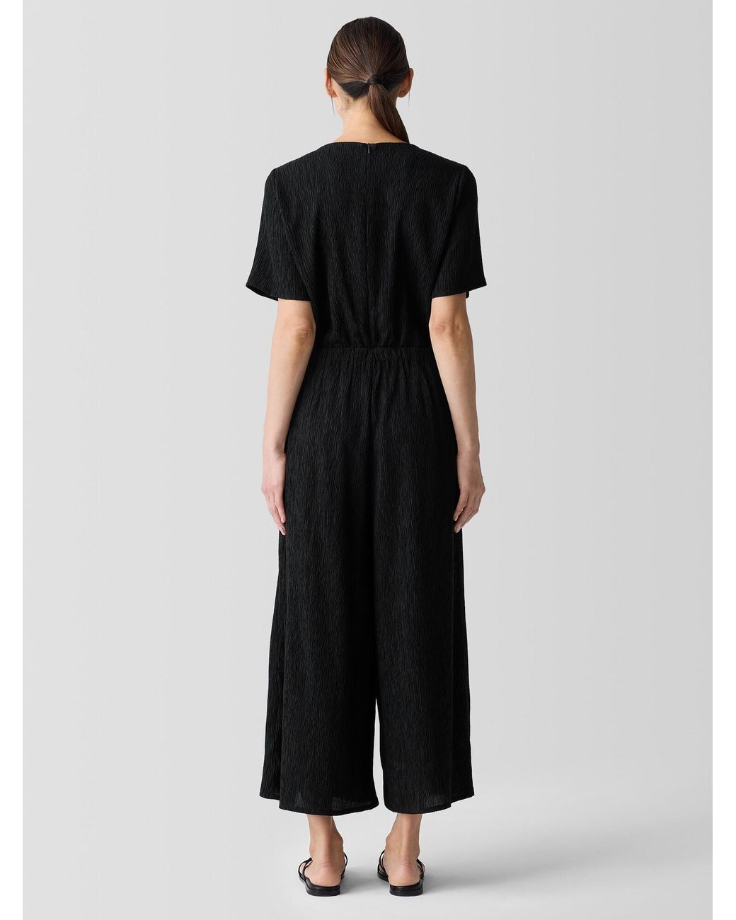 Eileen Fisher Woven Plisse Jumpsuit in Black | Lyst