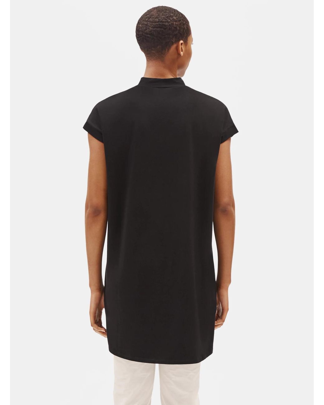 Eileen Fisher Traceable Organic Cotton Stretch Mock Neck Dress in Black ...